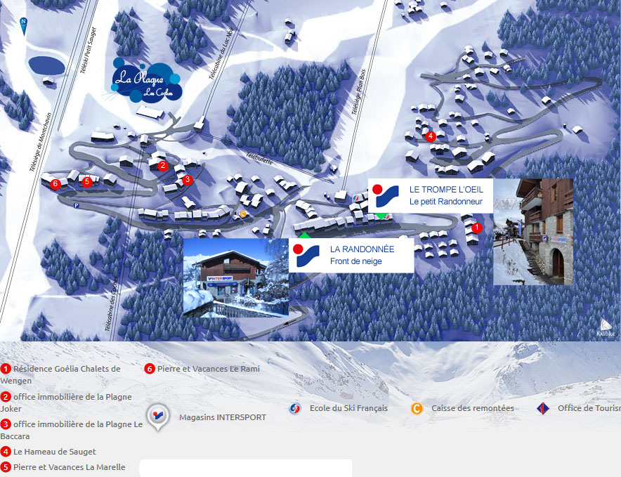 Les Coches Ski Map Winter walks : Plan Bois via Praz Salvard Montchavin ...